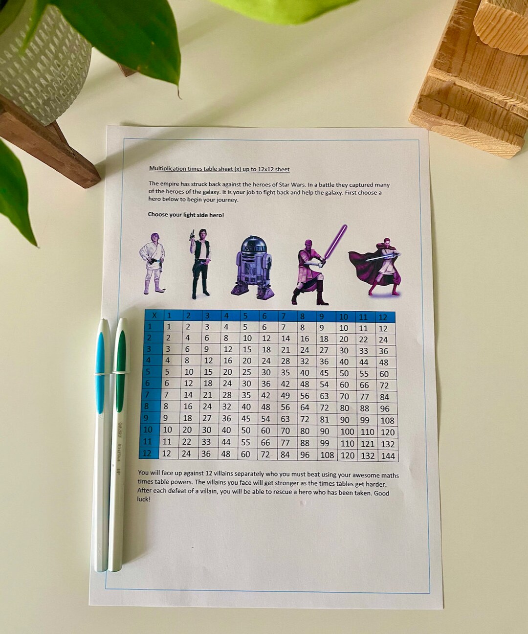 Star Wars Times Tables Sheet up to 12 X 12 With a Practice Sheet Great ...