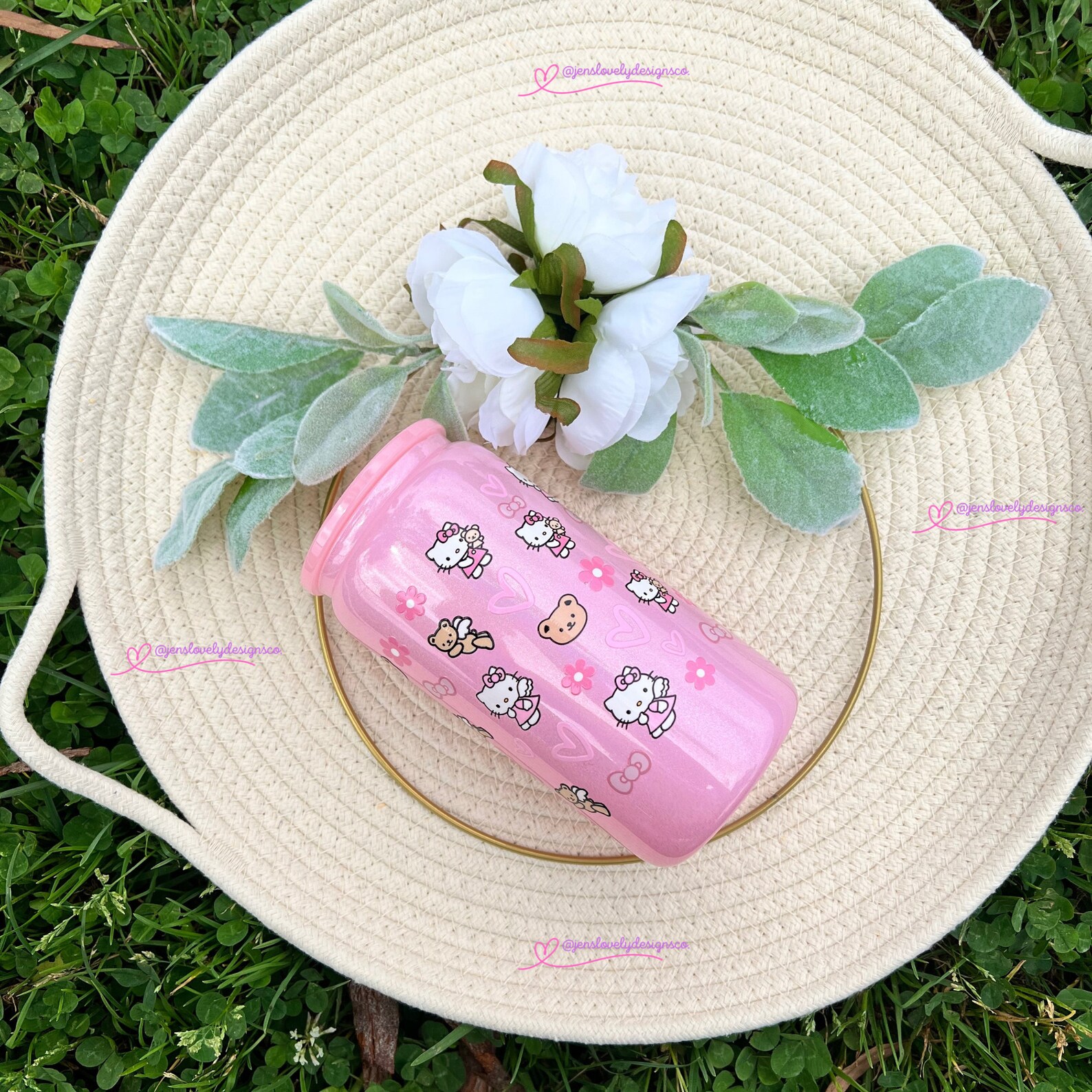 Pink Shimmer Kitty Teddy Glass Can! - Etsy