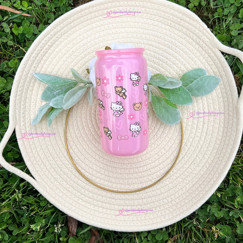 Pink Shimmer Kitty Teddy Glass Can! - Etsy