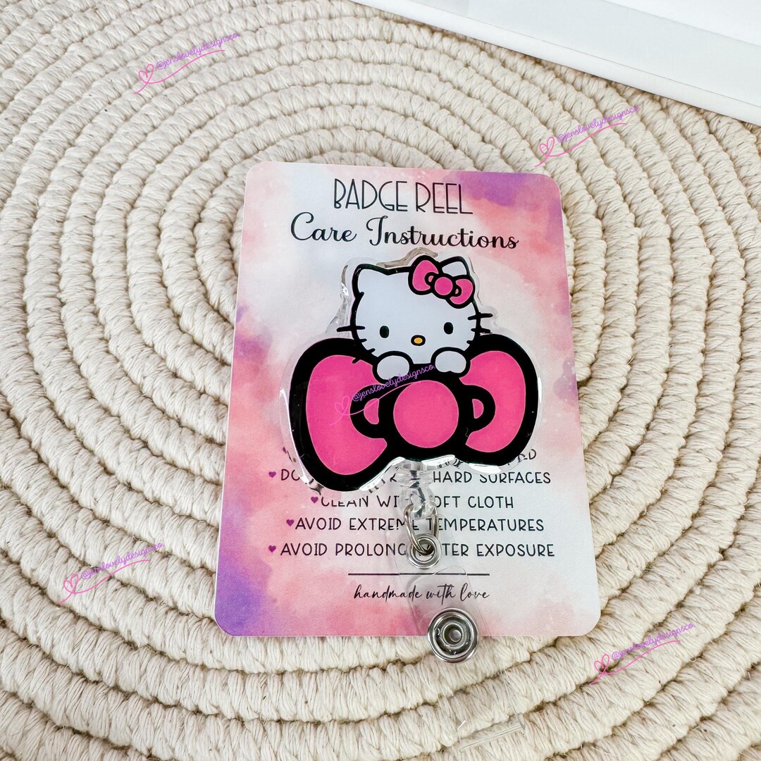 Pink Bow Kitty Badge Reel |gifts for Nurses| Badge Reel for Nurses ...