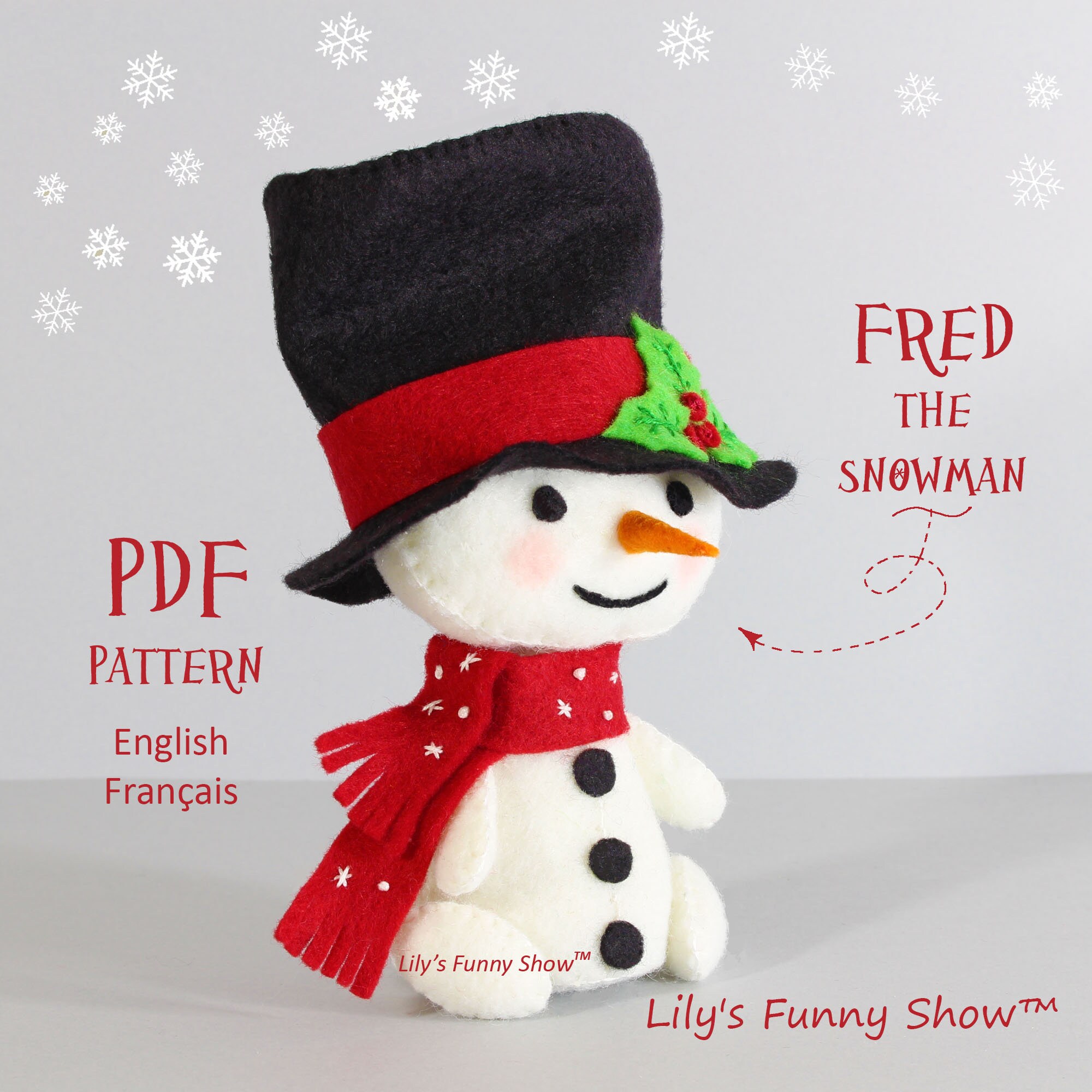 Felt Snowman-pdf Pattern & Svg-plush Sewing Pattern-christmas Ornament ...
