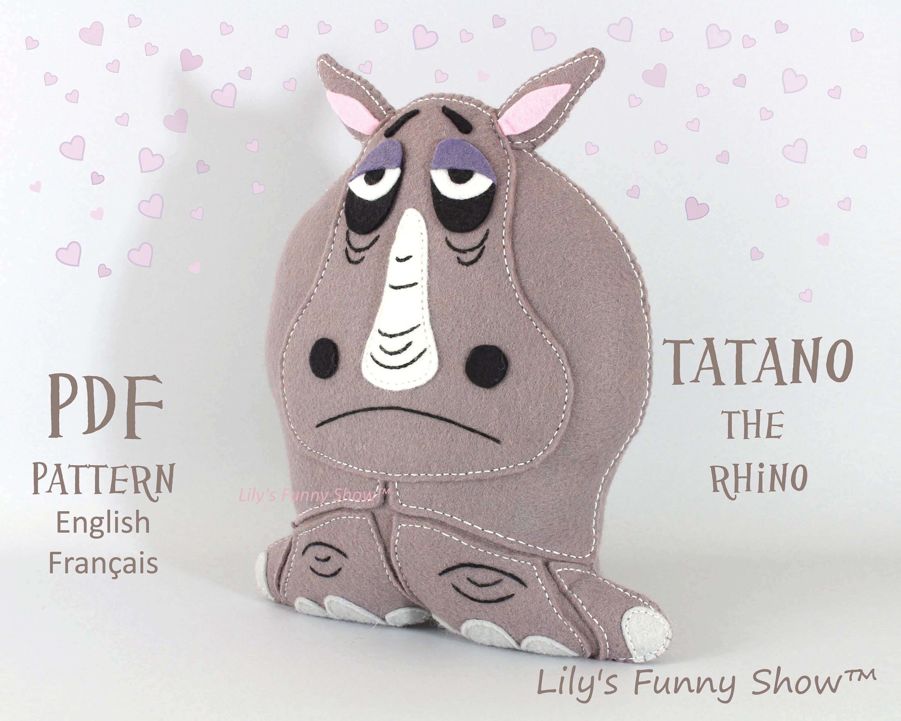 Felt Rhinoceros-pdf Pattern-plush Sewing Pattern - Etsy