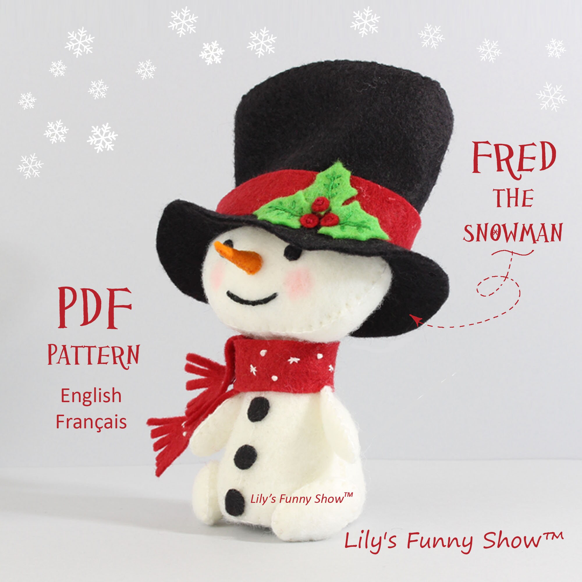 Felt Snowman-pdf Pattern & Svg-plush Sewing Pattern-christmas Ornament ...