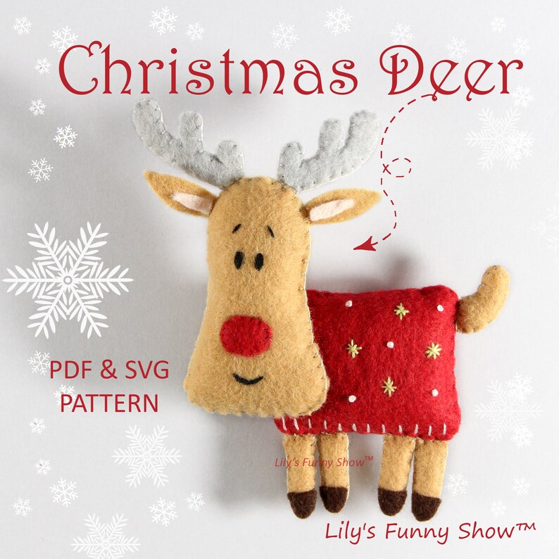 Felt Reindeer-pdf Pattern & Svg-plush Sewing Pattern-christmas Ornament ...