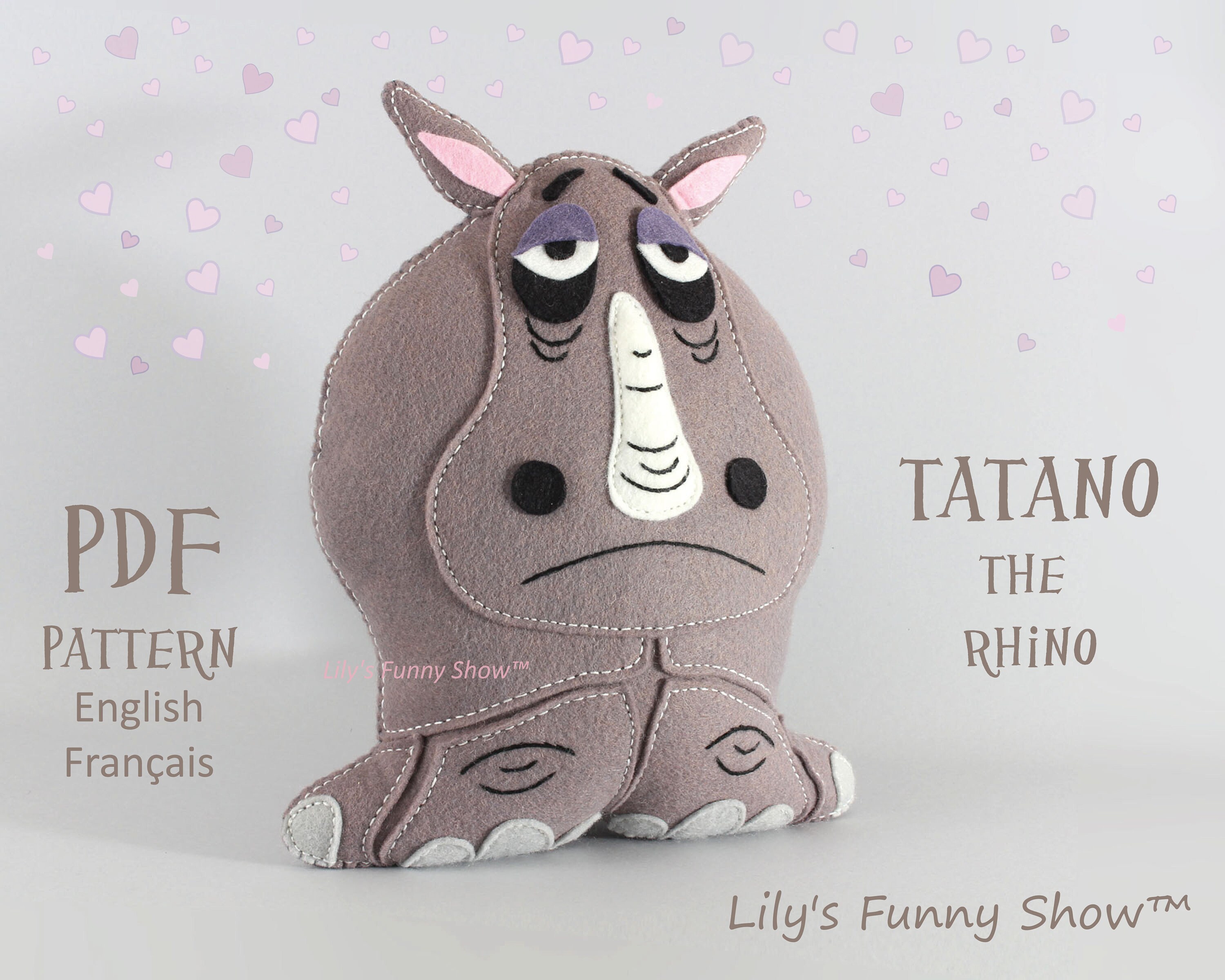 Felt Rhinoceros-pdf Pattern-plush Sewing Pattern - Etsy