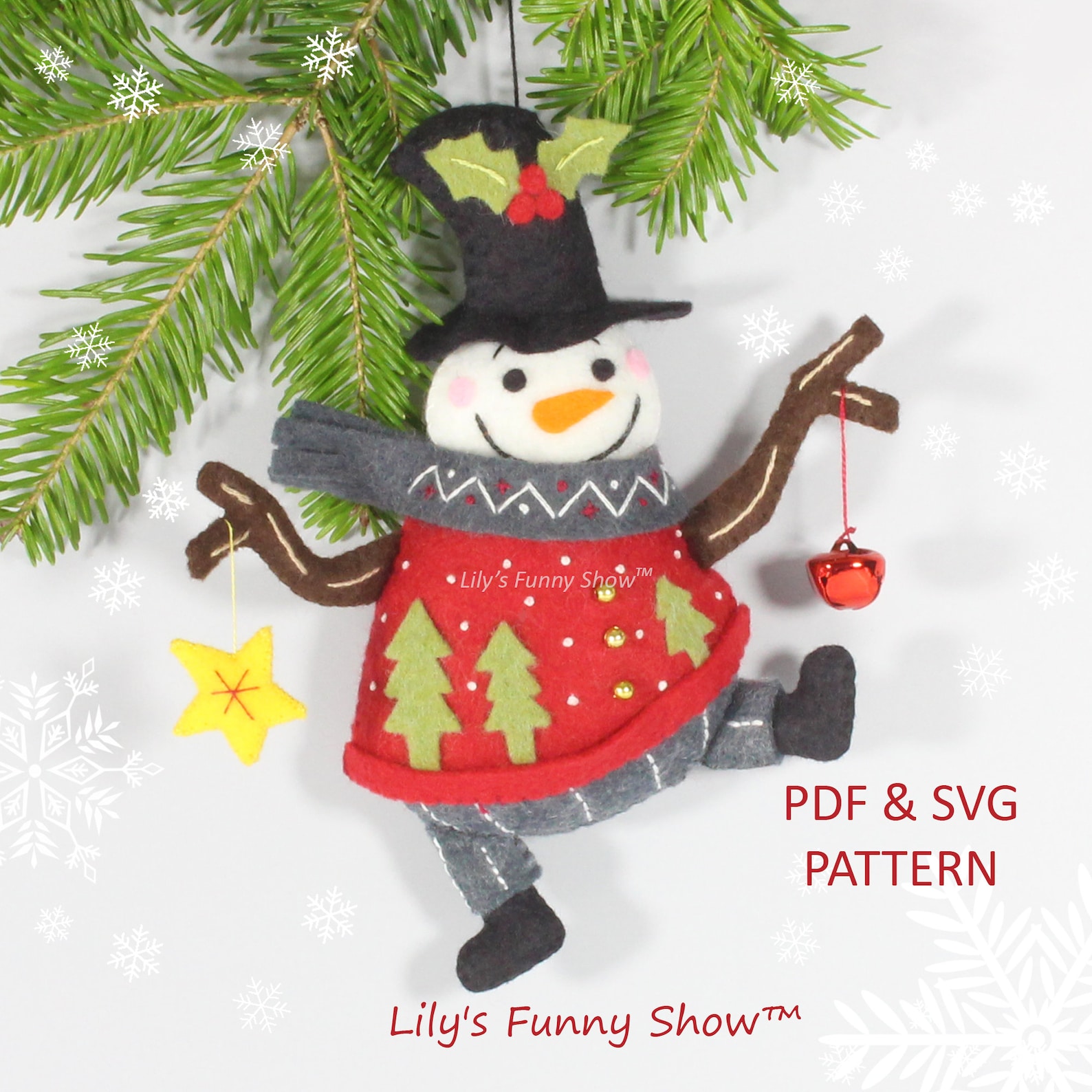 Felt Snowman-pdf Pattern & Svg-plush Sewing Pattern-christmas Ornament ...