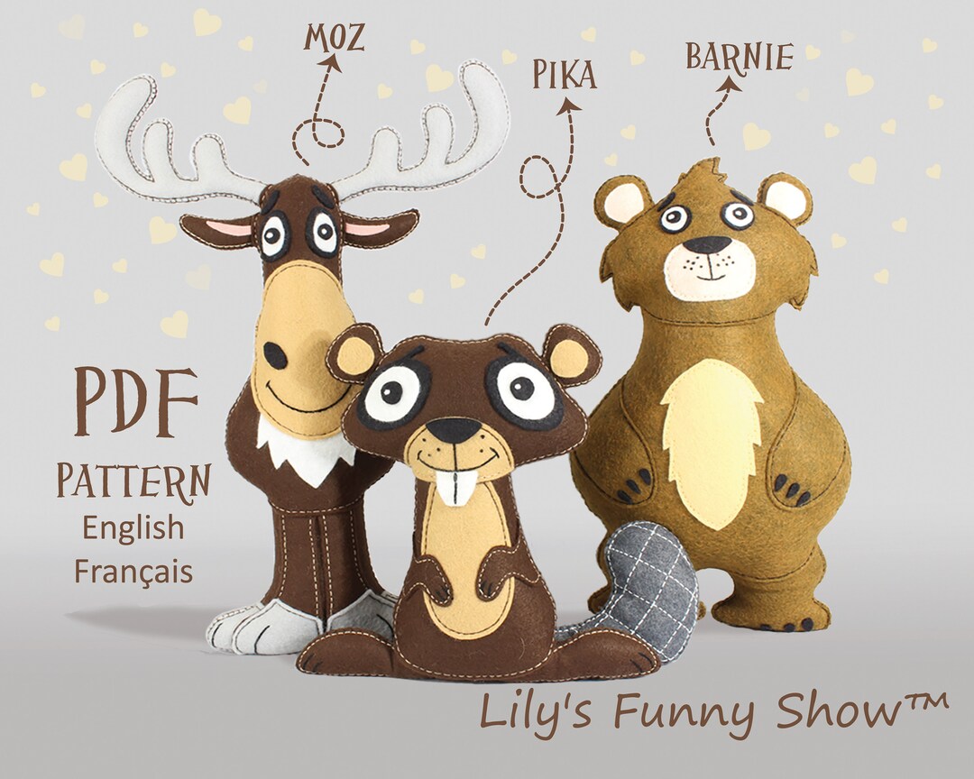 Felt Moose-beaver-bear-pdf Pattern-plush Sewing Pattern - Etsy