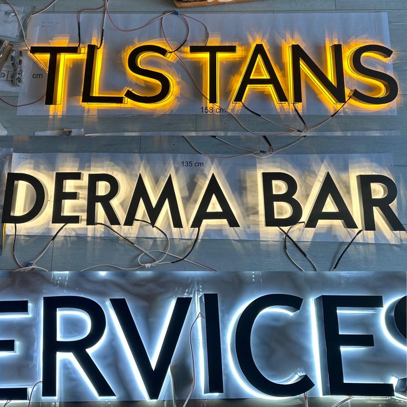 3D Backlit Logo Sign: Matte Black Letters, Storefront Decor - Etsy
