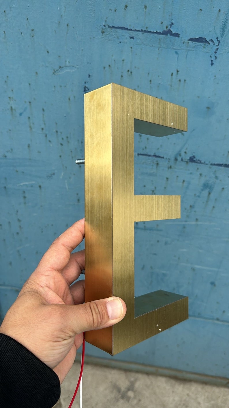Brushed Gold Sign, Backlit Sign, Backlit Logo, Gold Chrome Letters, 3d ...