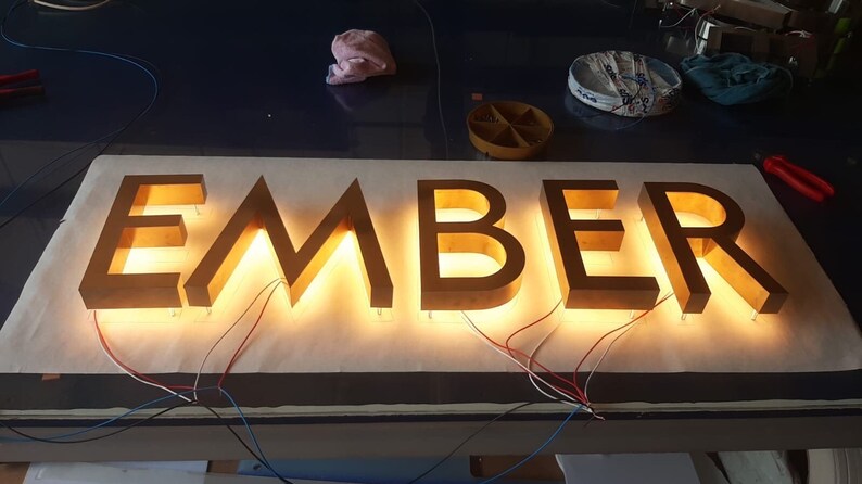 Brushed Gold Sign, Backlit Sign, Backlit Logo, Gold Chrome Letters, 3d ...