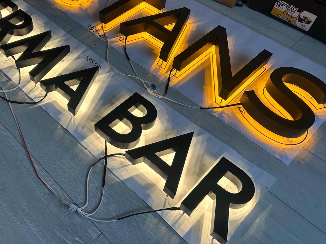 3D Backlit Logo Sign: Matte Black Letters, Storefront Decor - Etsy