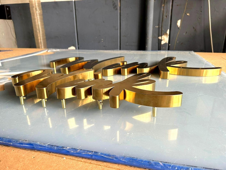 Brushed Gold Backlit Sign | 3D Chrome Letters | Modern Business Signage ...