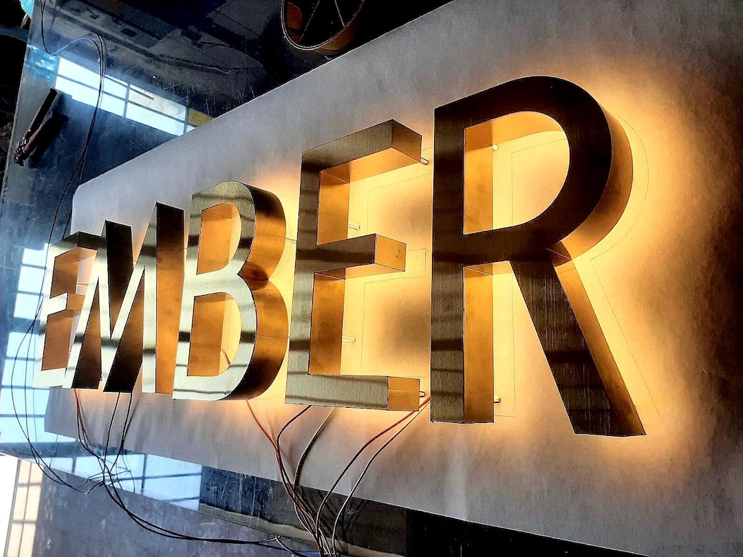 Brushed Gold Backlit Sign | 3D Chrome Letters | Modern Business Signage ...
