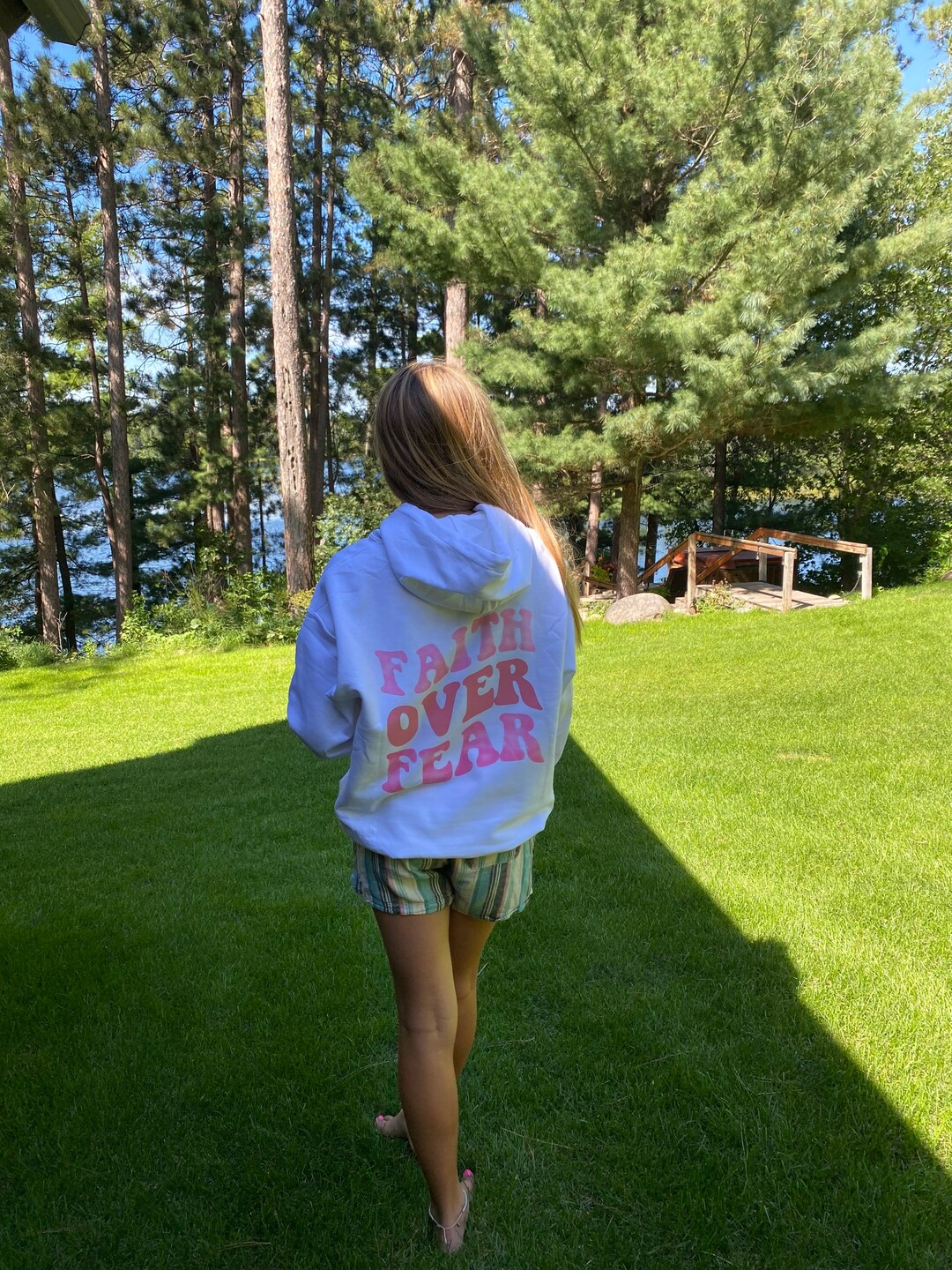Preppy Faith Over Fear Pink Hoodie, Trendy Sweatshirt, Preppy, Pink ...