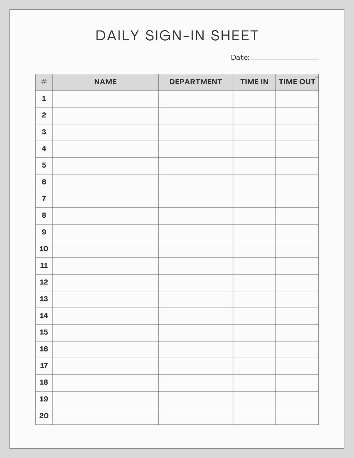 Work Ready Daily Sign in Sheet Neutral Daily Sign in Sheet - Etsy