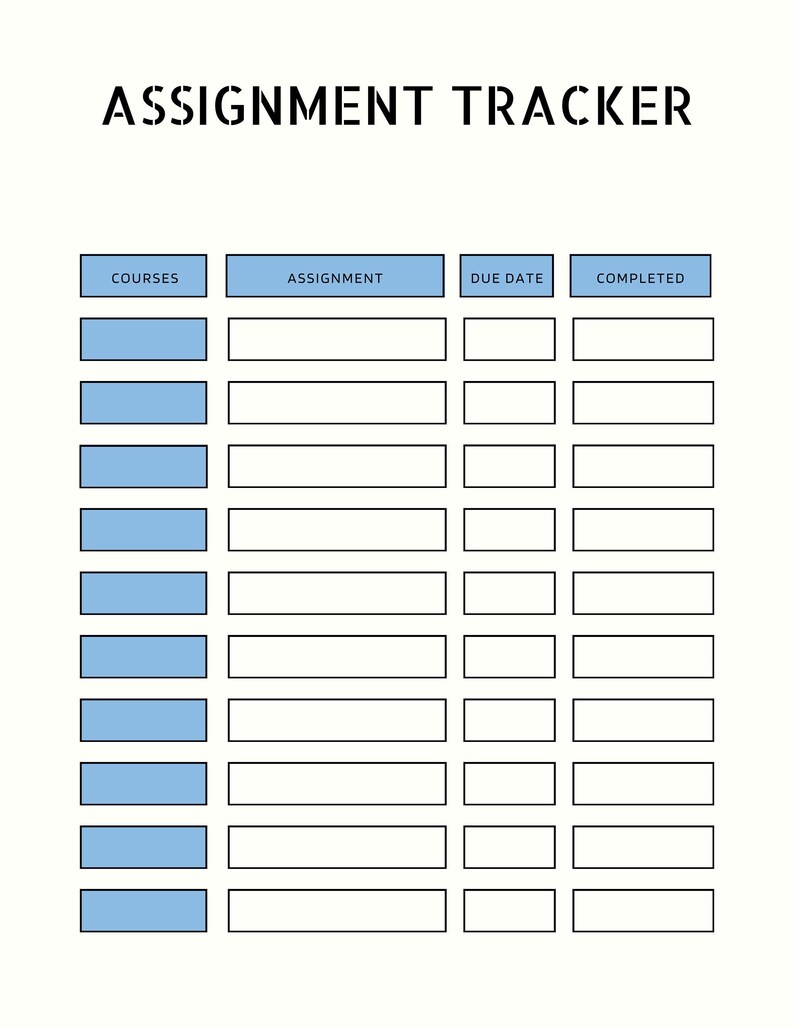 Student Assignment Tracker, School Assignment Tracker, Student Homework ...