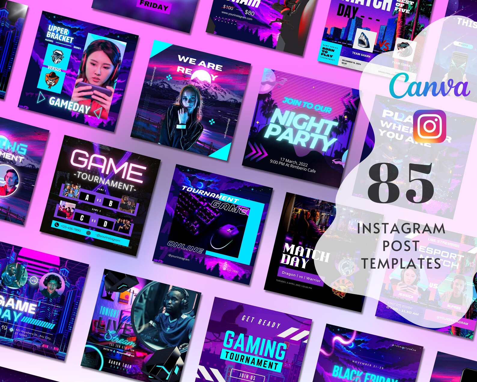 NEON Instagram Post Template, Neon IG Templates, Neon Feed Instagram ...