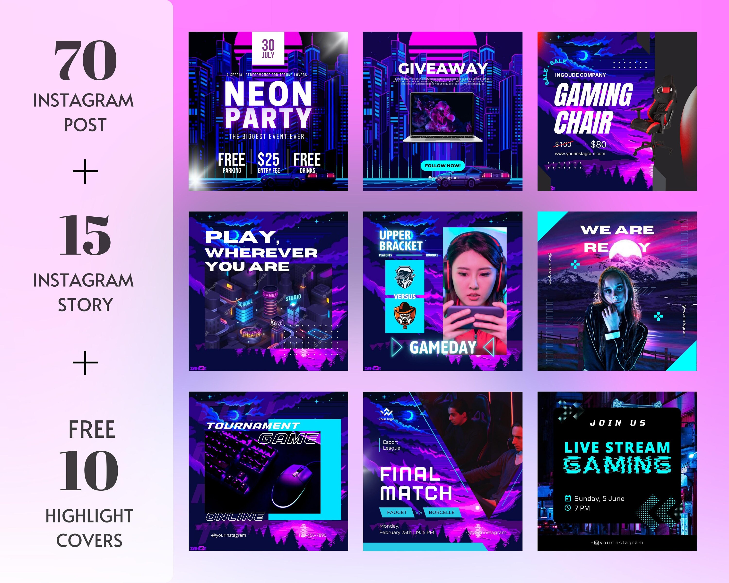 NEON Instagram Post Template, Neon IG Templates, Neon Feed Instagram ...