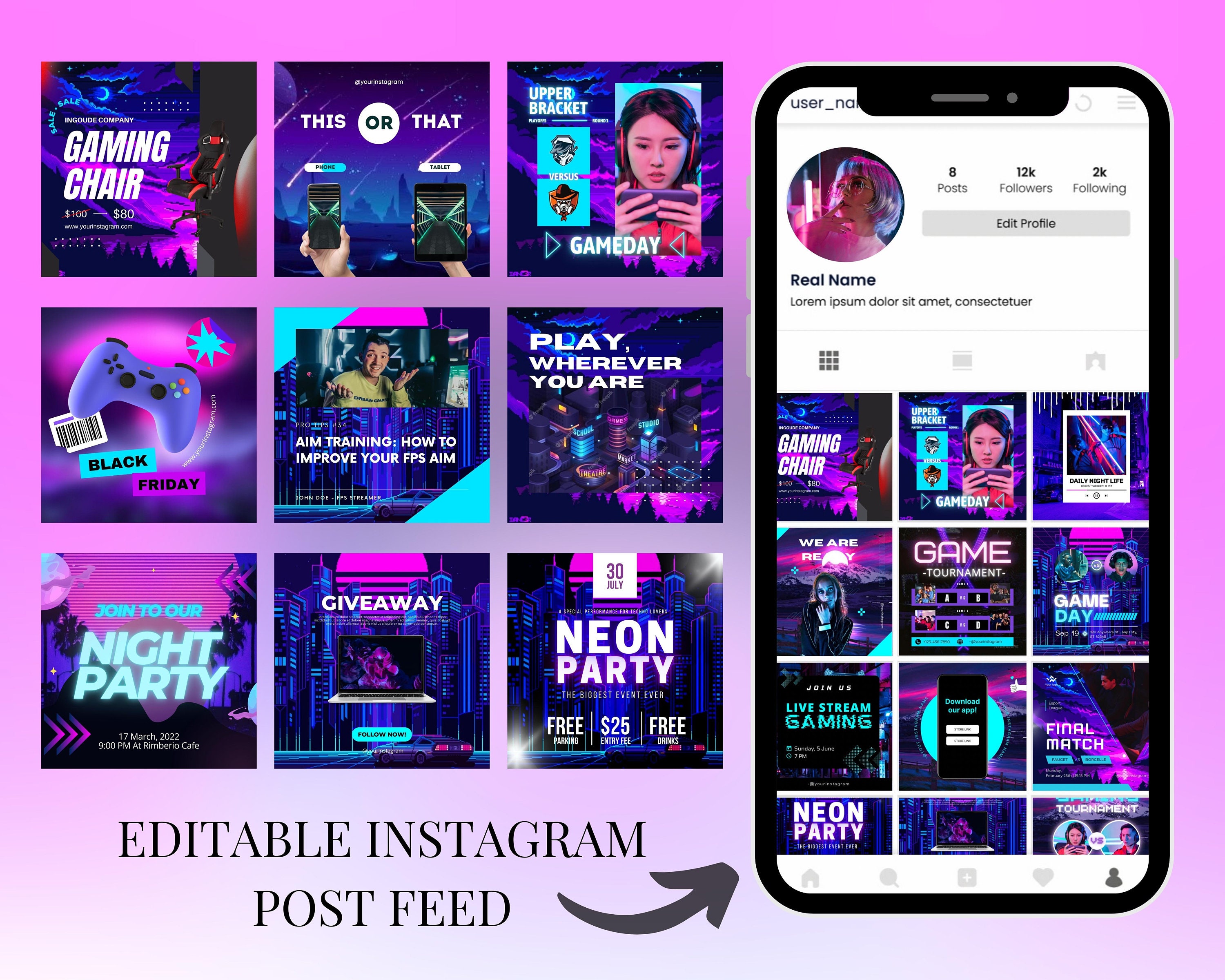 NEON Instagram Post Template, Neon IG Templates, Neon Feed Instagram ...