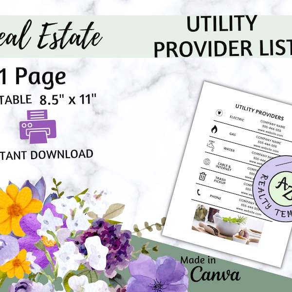 Real Estate Utility Sheet - Etsy