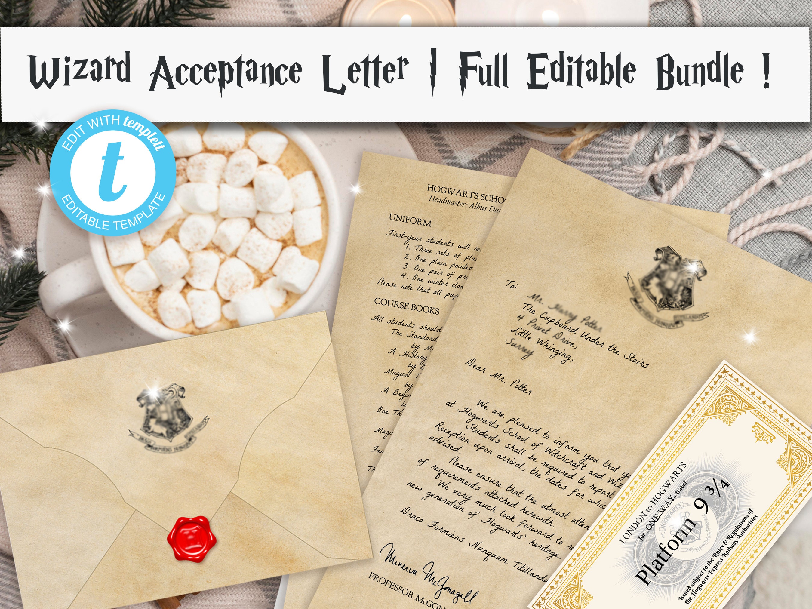 Personalized, Editable, and Printable Wizard Acceptance Letter ...