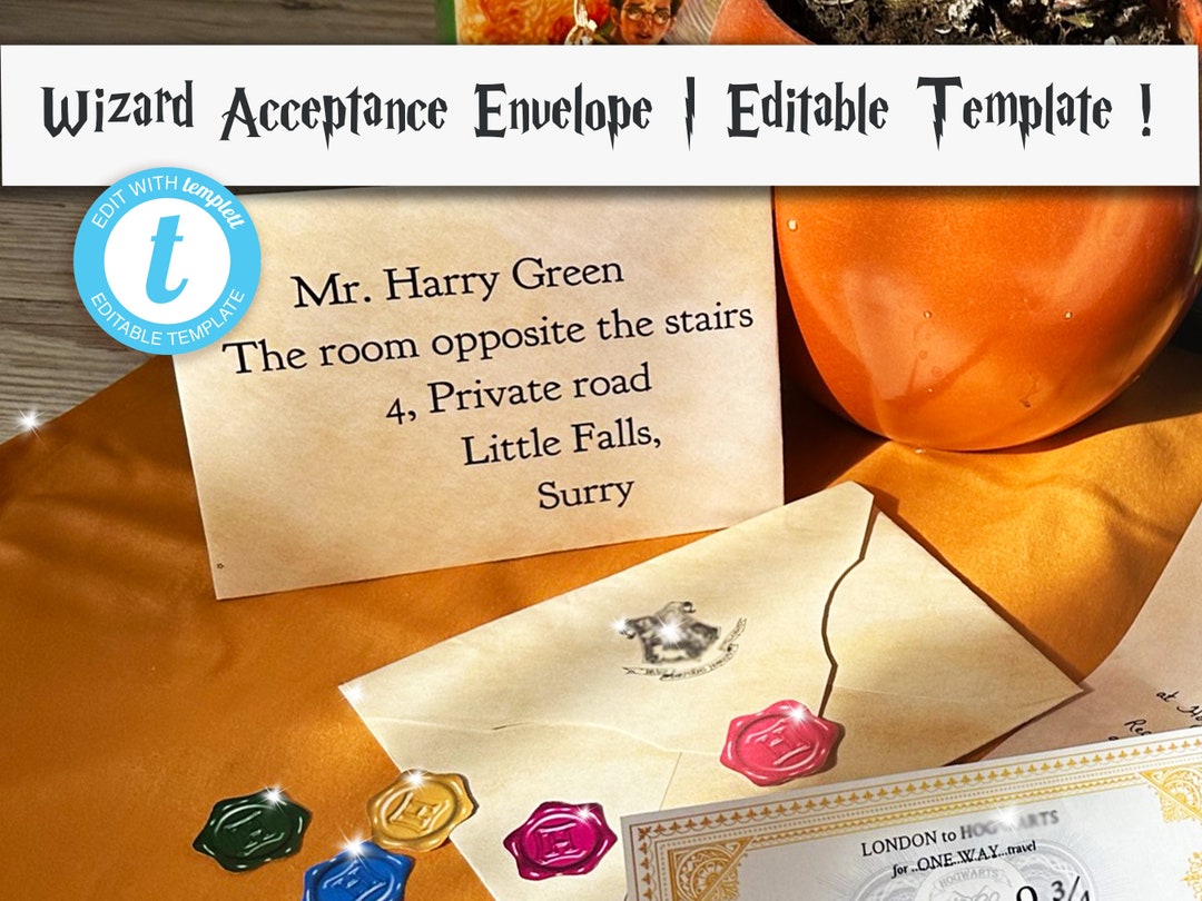 Personalized Printable Wizard Acceptance Envelope Editable Template via ...