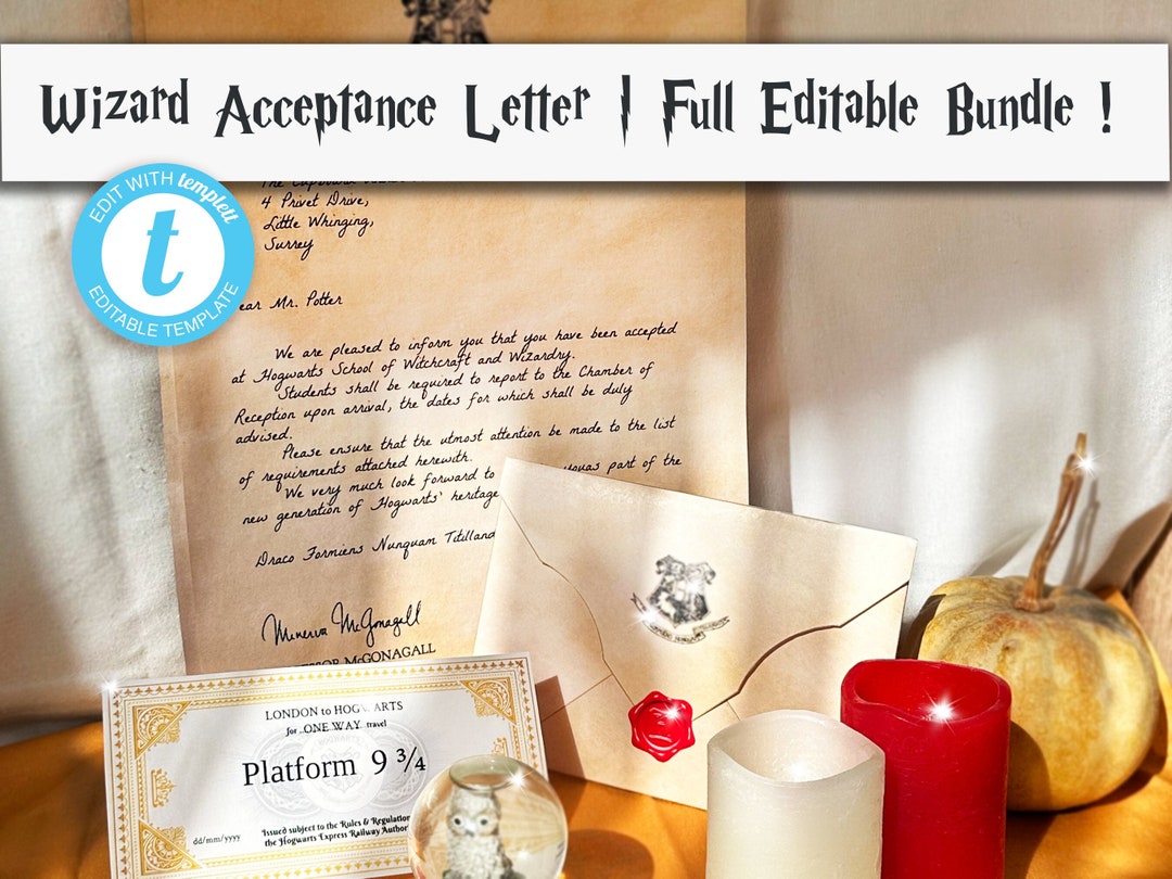 Personalized, Editable, and Printable Wizard Acceptance Letter ...