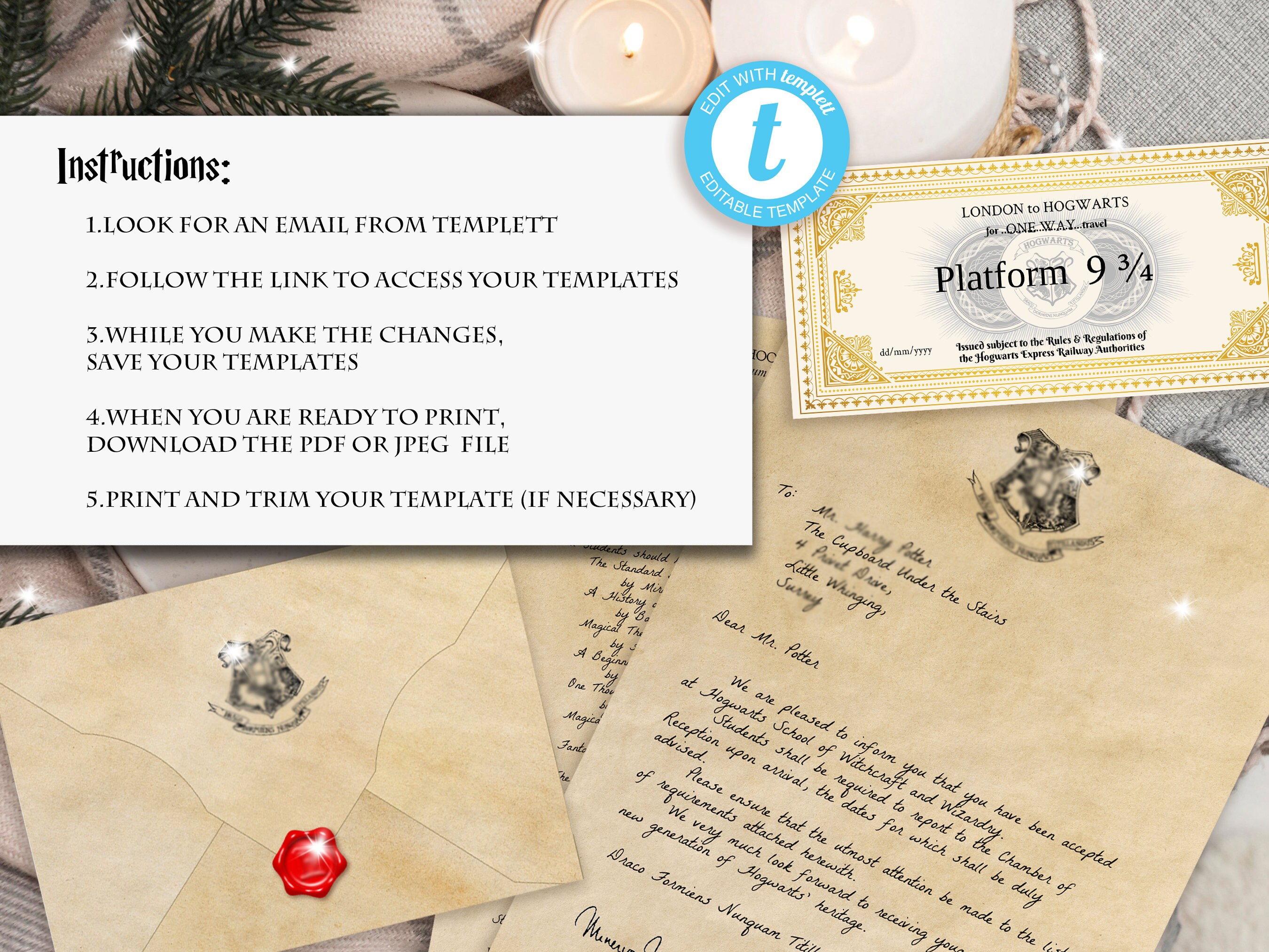 Personalized, Editable, and Printable Wizard Acceptance Letter ...
