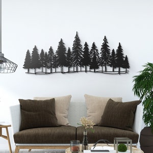 Metal Pine Tree Silhouette Wall Art for Cabin Decor Living Room Wall ...