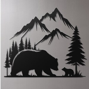 Bear Family in Mountain Forest Metal Wall Art - Rustic Home Decor ...