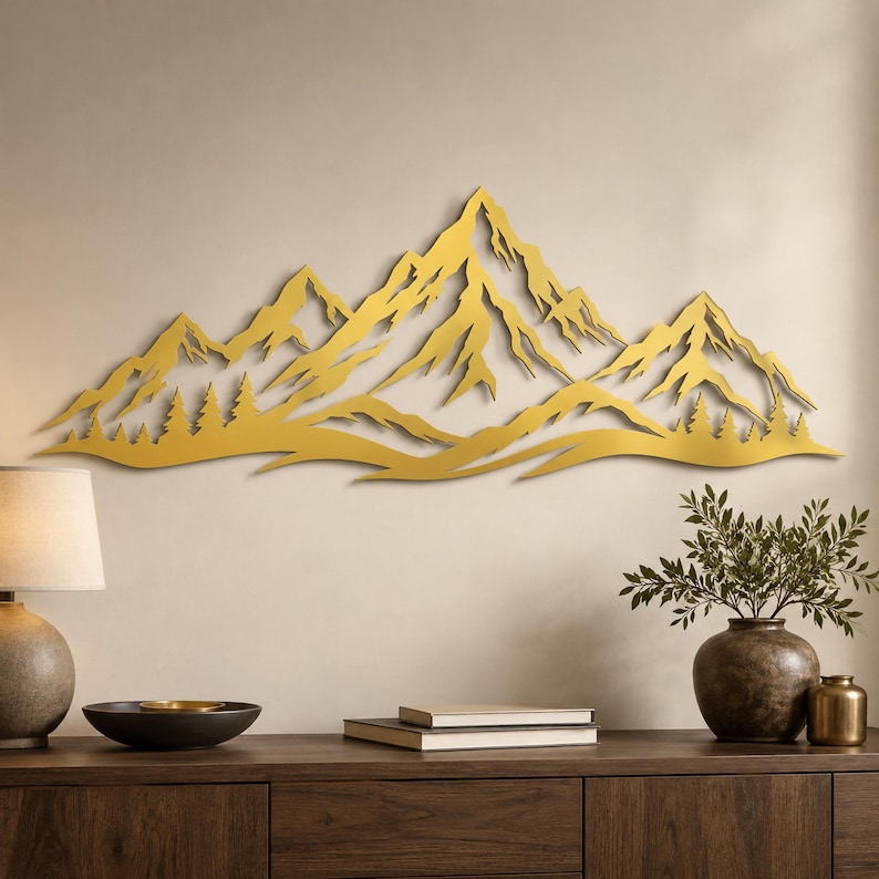 Mountain Range Metal Wall Art Large Line Landscape Decor Farmhouse ...