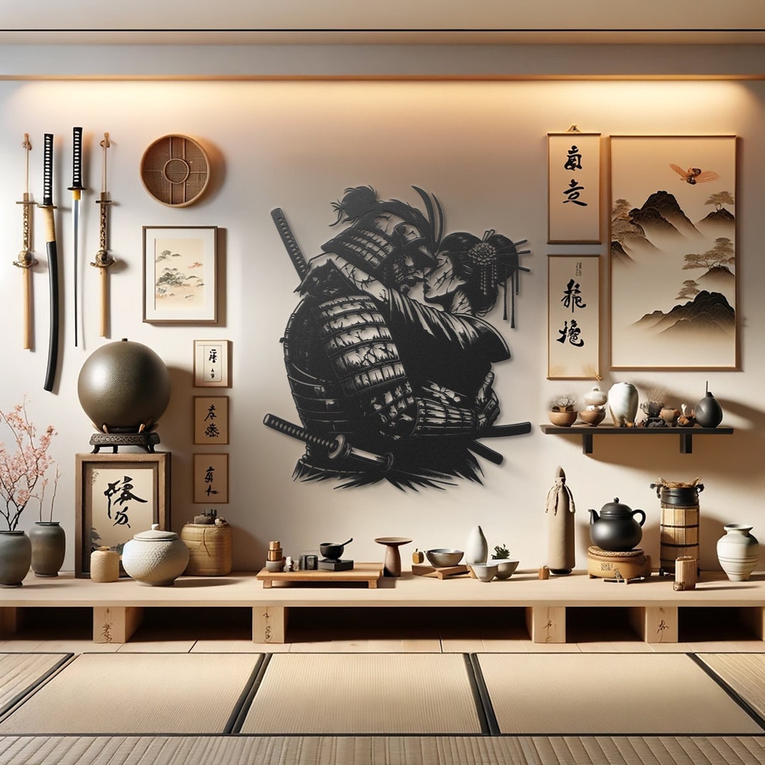 Samurai Warrior & Geisha Embrace Metal Wall Art Japanese Culture ...