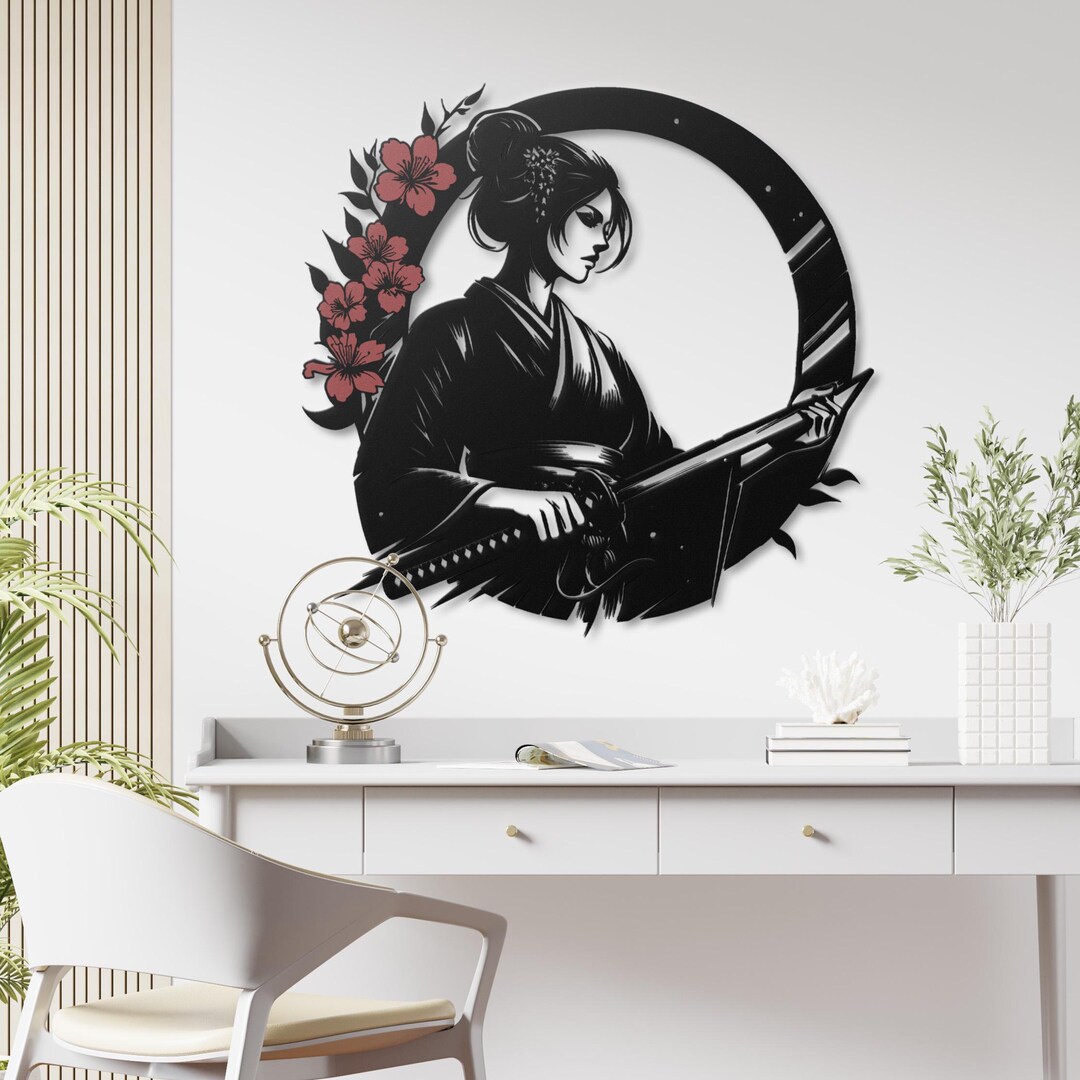 Samurai Woman Metal Wall Art Elegant Female Samurai Wall Decor Katana ...