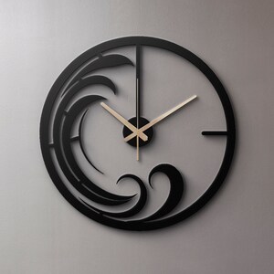 Wave-inspired Metal Wall Clock – Black Minimalist Design - Etsy