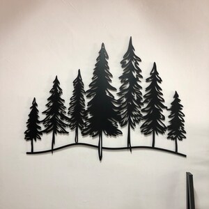 Metal Pine Tree Silhouette Wall Art, Forest Landscape Wall Decor ...