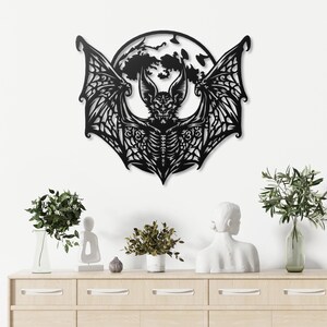 Majestic Full Moon Bat Metal Wall Art – Gothic Home Decor, Nocturnal ...