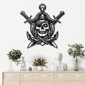 Pirate Skull Metal Wall Art - Unique Pirate Decor - Nautical Home Decor ...