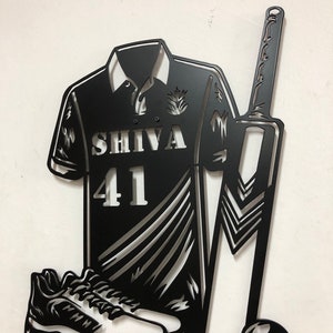 Custom Cricket Gear Metal Wall Art – Personalized Jersey, Bat & Ball - Etsy