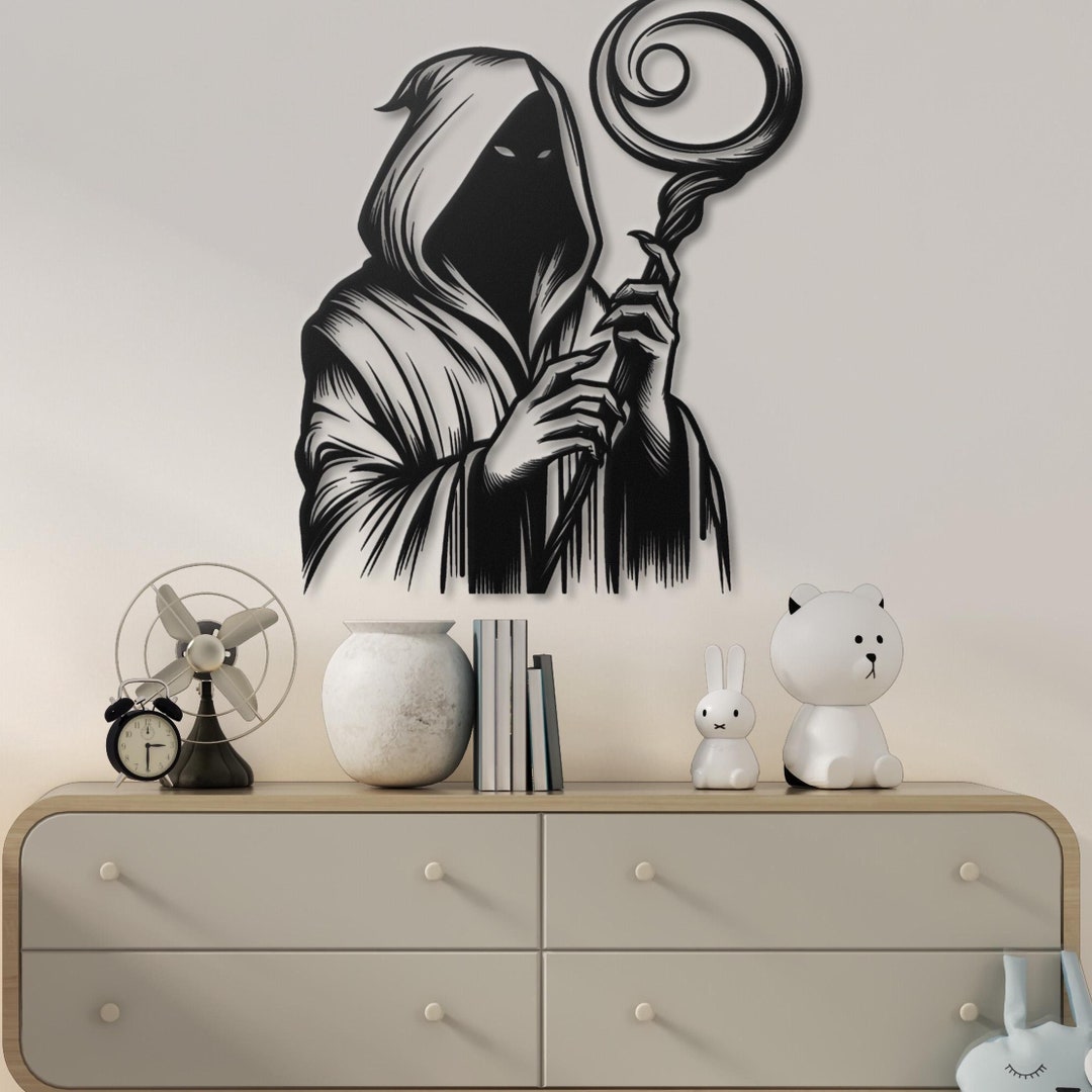 Mystical Hooded Figure Metal Wall Art | Dark Wizard Wall Decor ...