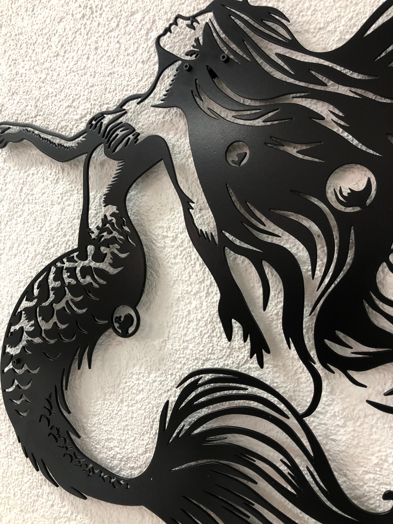 Elegant Mermaid Embrace Metal Wall Art: Graceful Ocean Siren in Flowing ...