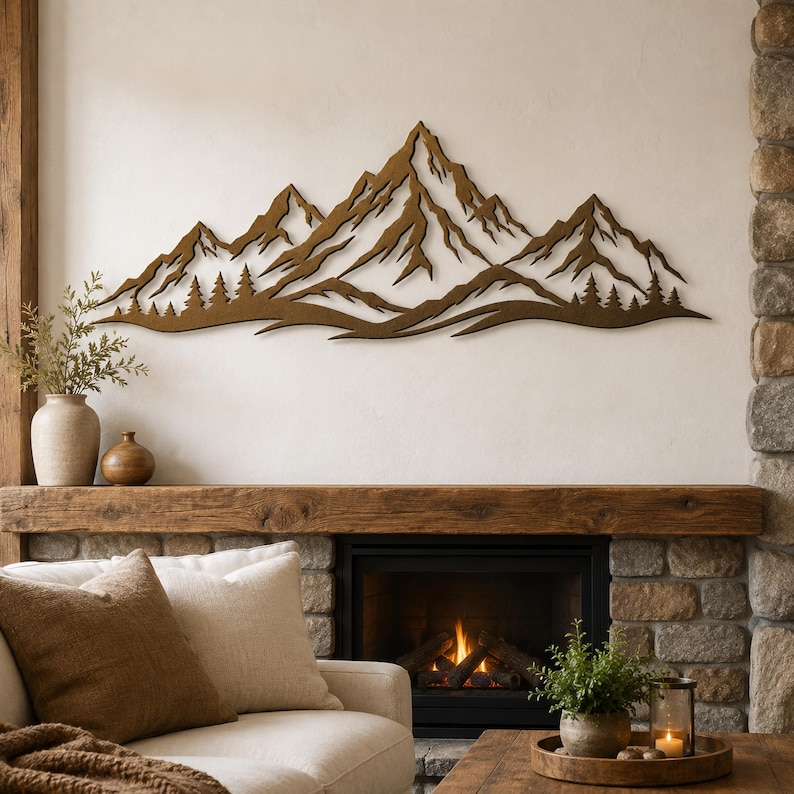 Mountain Range Metal Wall Art Large Line Landscape Decor Farmhouse ...