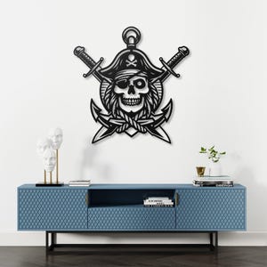 Pirate Skull Metal Wall Art - Unique Pirate Decor - Nautical Home Decor ...