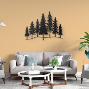 Metal Pine Tree Silhouette Wall Art, Forest Landscape Wall Decor ...