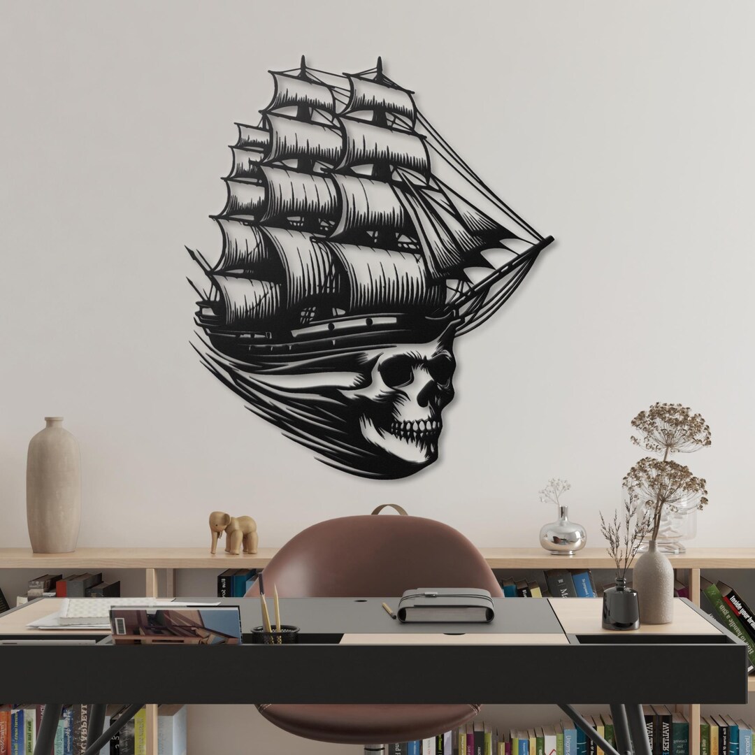 Pirate Ship Skull Metal Wall Art | Nautical Home Decor | Gothic Metal ...