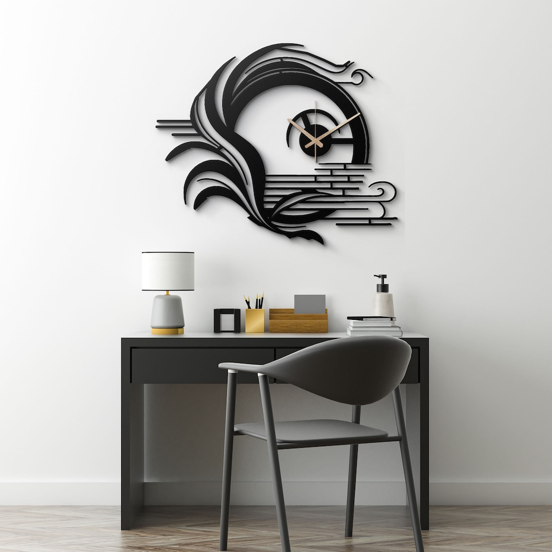 Modern Abstract Black Metal Wall Clock - Flowing Wave Design, Artistic ...