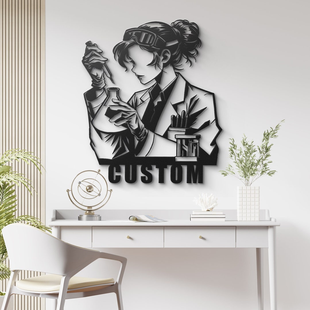 Female Scientist Metal Wall Art: Custom Lab Researcher Figure for ...