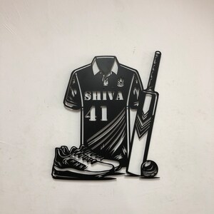 Custom Cricket Gear Metal Wall Art – Personalized Jersey, Bat & Ball - Etsy