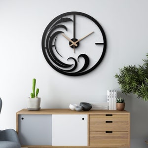 Wave-inspired Metal Wall Clock – Black Minimalist Design - Etsy