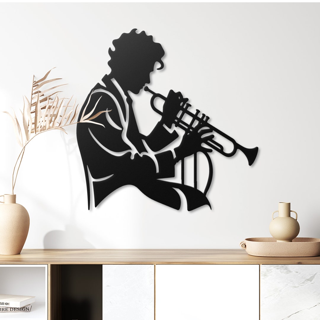 Jazz Musician Metal Wall Art | Trumpet Player Silhouette | Music Lover ...