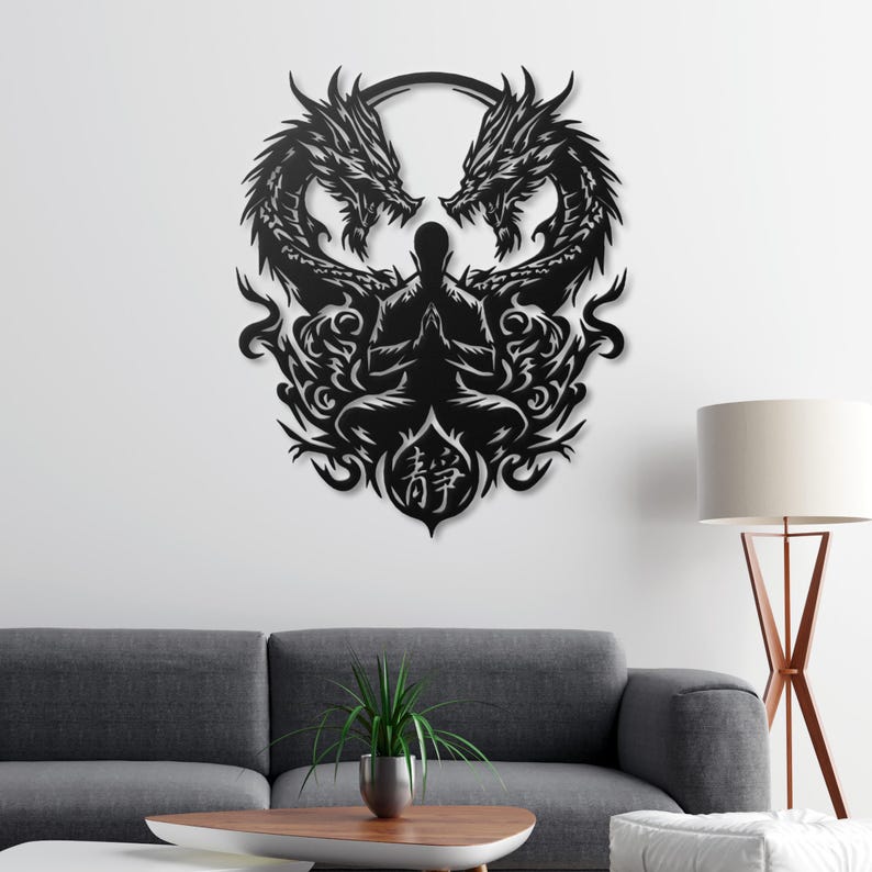 Zen Dragon Meditation Metal Wall Art: Feng Shui Spiritual Wall Decor - Etsy